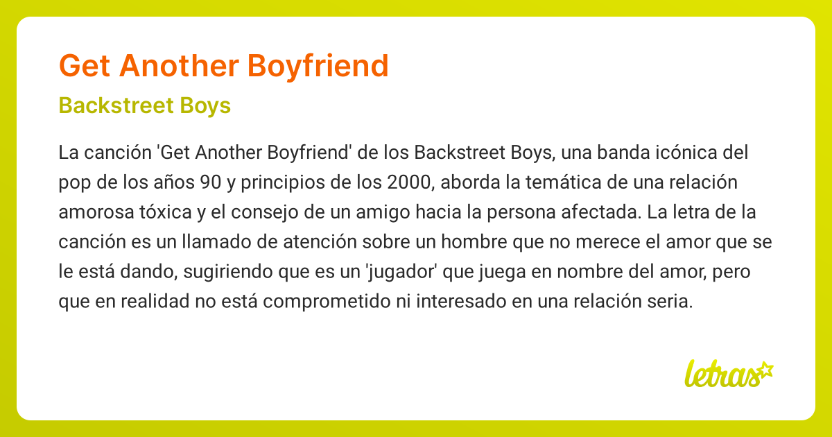 Significado de la canción GET ANOTHER BOYFRIEND (Backstreet Boys ...