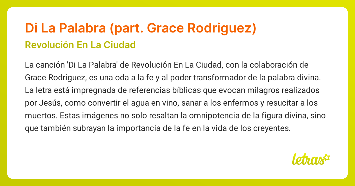 Significado de la canción Di La Palabra (part. Grace Rodriguez ...