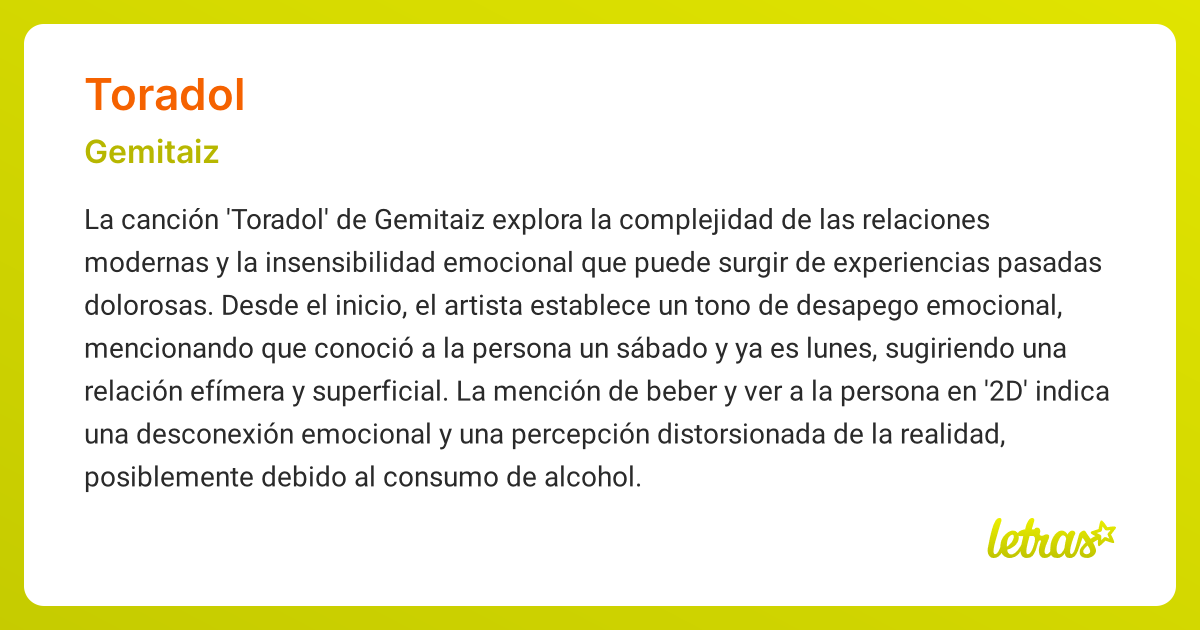 Significado de la canción TORADOL (Gemitaiz) - LETRAS.COM