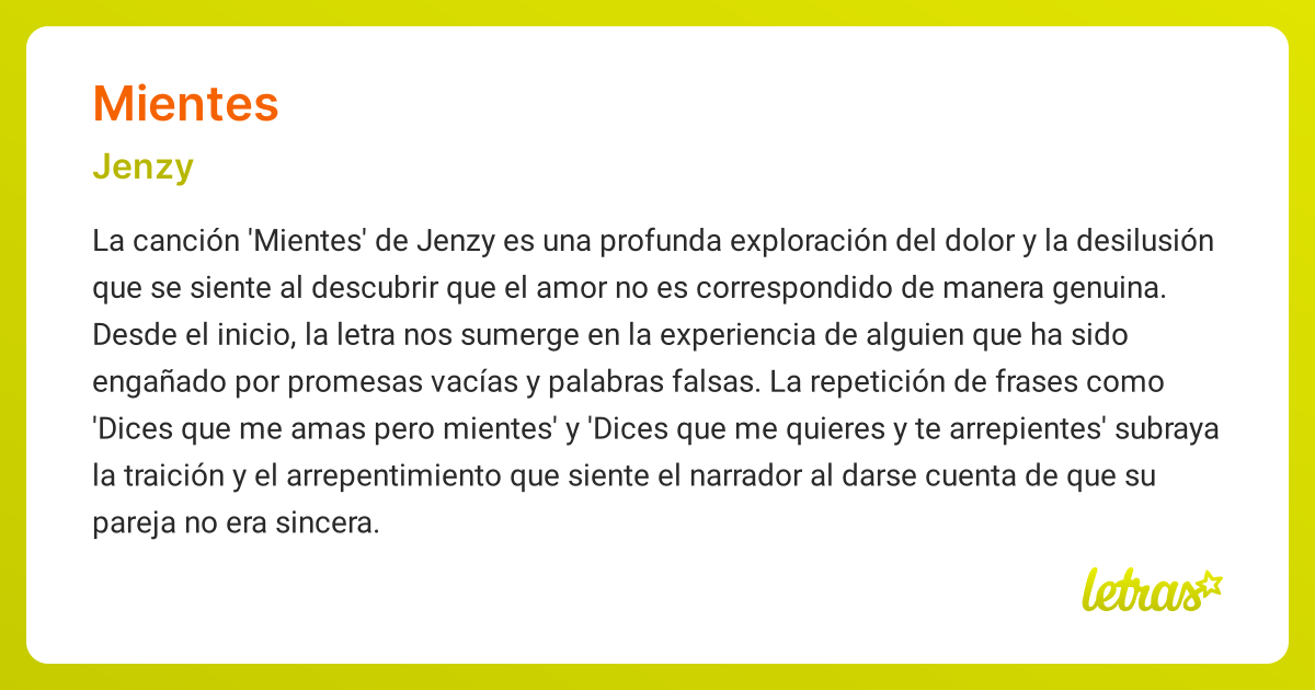 Significado de la canción MIENTES (Jenzy) - LETRAS.COM