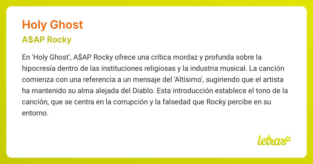Significado de la canción HOLY GHOST (A$AP Rocky) - LETRAS.COM