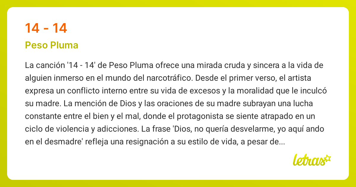 Significado de la canción 14 - 14 (Peso Pluma) - LETRAS.COM
