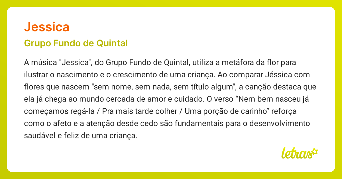Significado da música JESSICA (Grupo Fundo de Quintal) - LETRAS.MUS.BR
