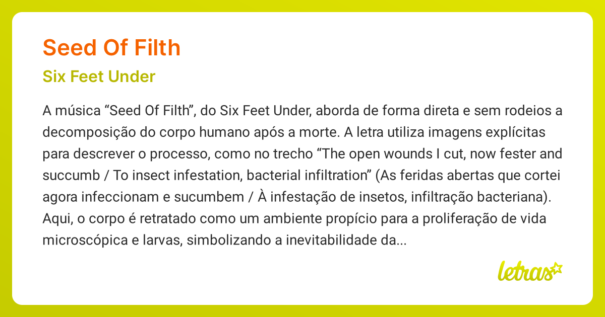 Significado da música SEED OF FILTH (Six Feet Under) - LETRAS.MUS.BR