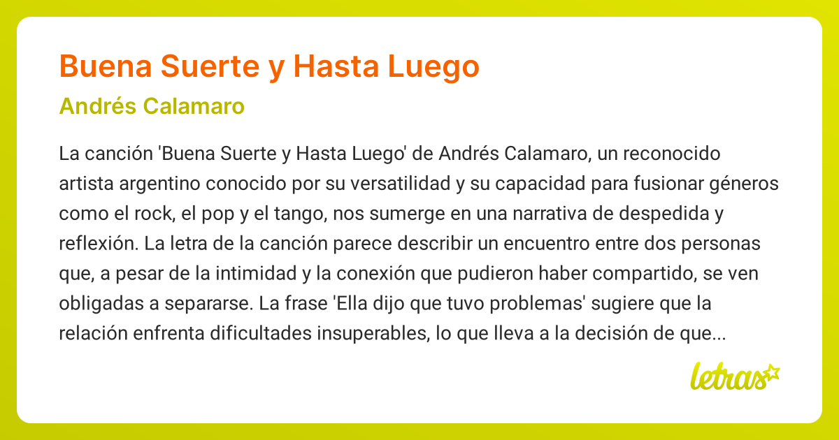 Significado de la canción BUENA SUERTE Y HASTA LUEGO (Andrés Calamaro ...