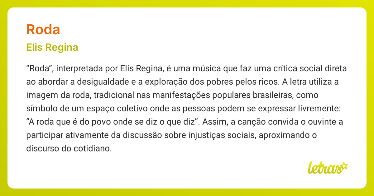 Significado da música RODA (Elis Regina) - LETRAS.MUS.BR