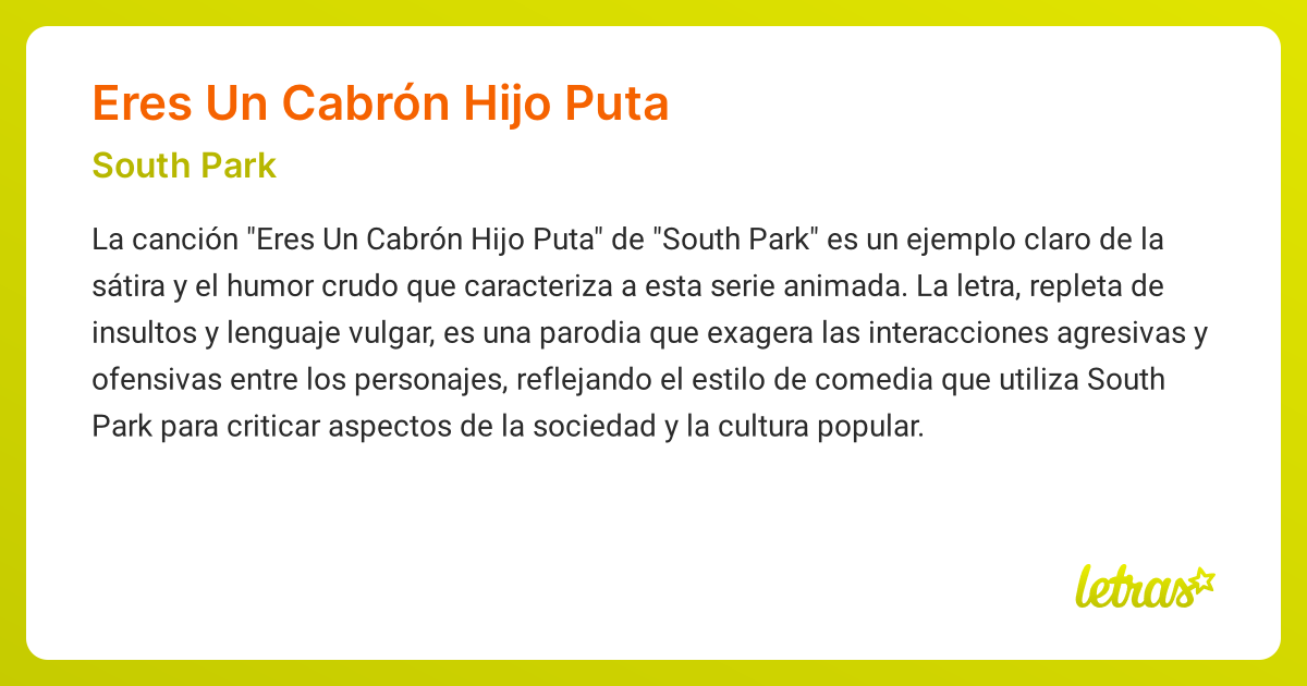 Significado de la canción ERES UN CABRÓN HIJO PUTA (South Park ...