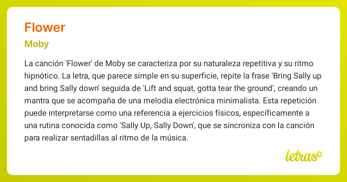 Significado de la canción FLOWER (Moby) - LETRAS.COM