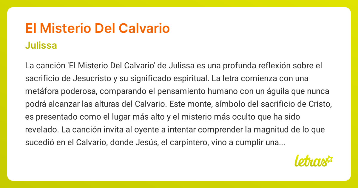Significado de la canción EL MISTERIO DEL CALVARIO (Julissa) - LETRAS.COM