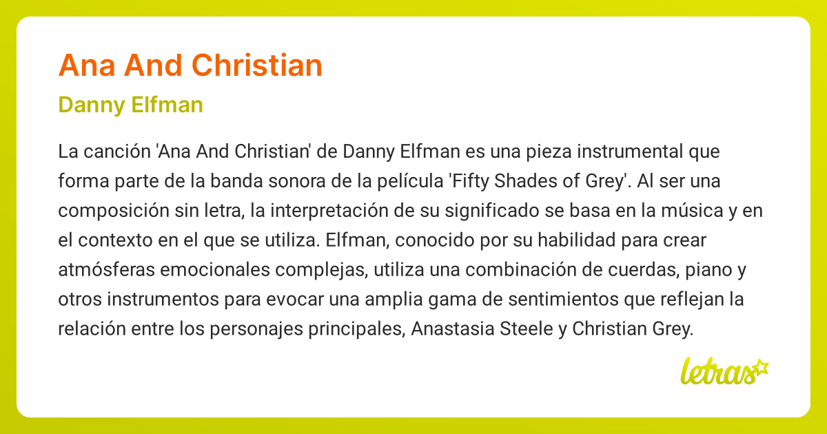 Significado de la canción ANA AND CHRISTIAN (Danny Elfman) - LETRAS.COM
