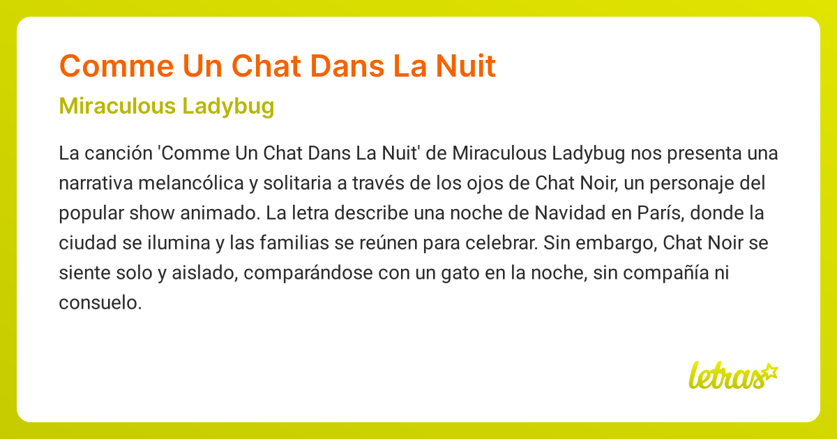 Significado de la canción COMME UN CHAT DANS LA NUIT (Miraculous ...
