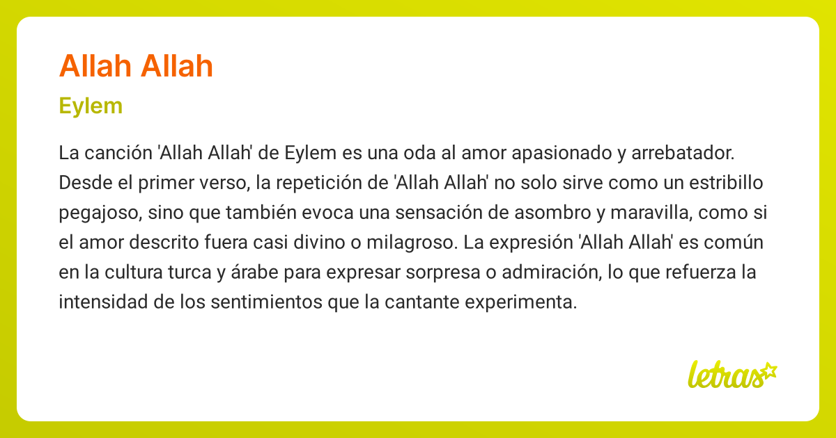 Significado de la canción ALLAH ALLAH (Eylem) - LETRAS.COM