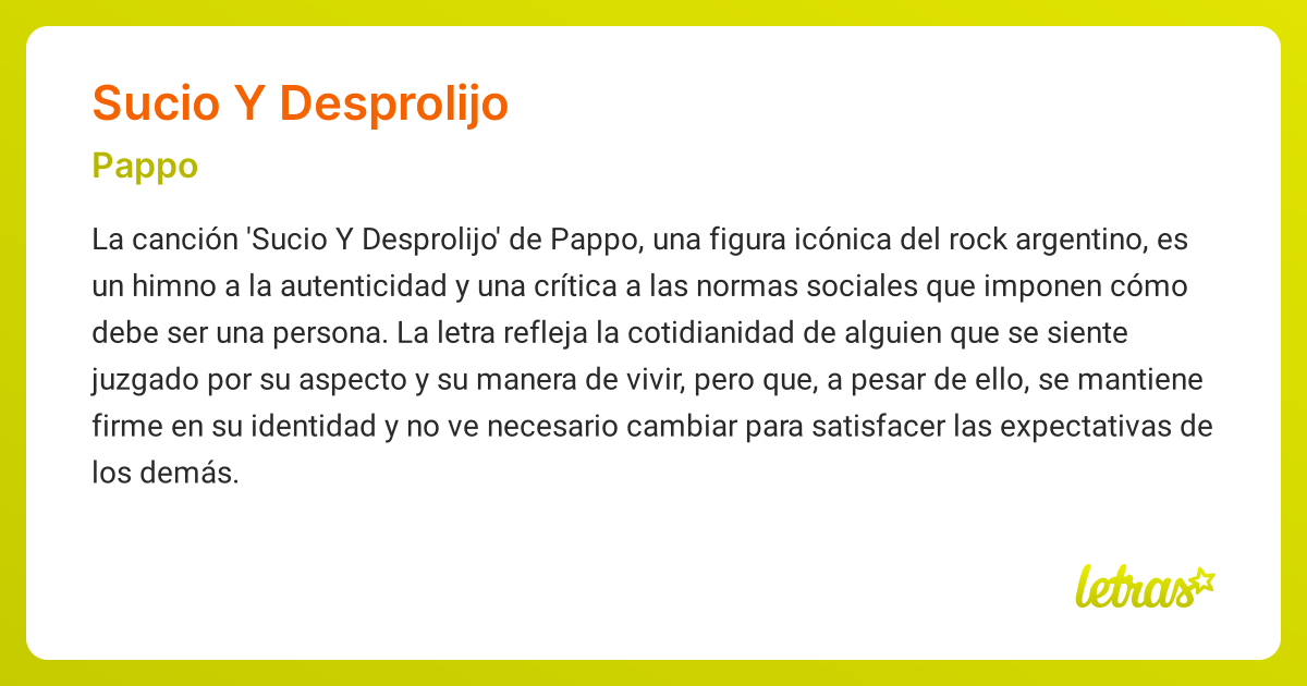 Significado de la canción SUCIO Y DESPROLIJO (Pappo) - LETRAS.COM