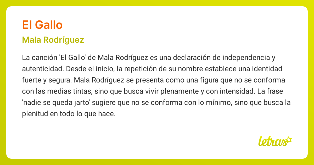 Significado de la canción EL GALLO (Mala Rodríguez) - LETRAS.COM