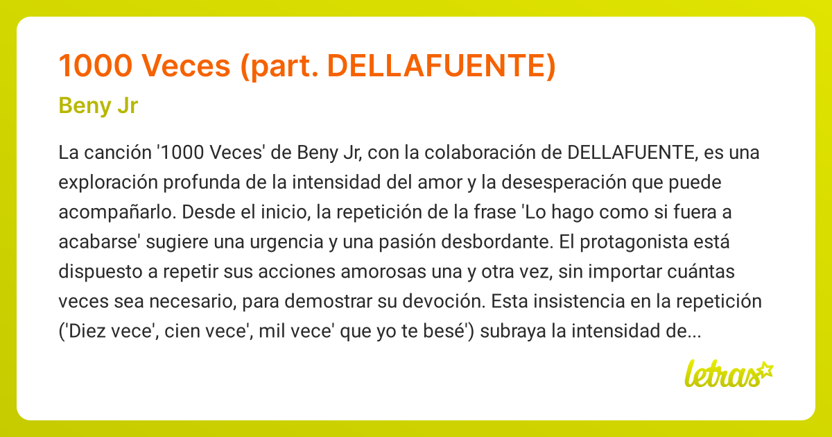 Significado de la canción 1000 VECES (PART. DELLAFUENTE) (Beny Jr ...