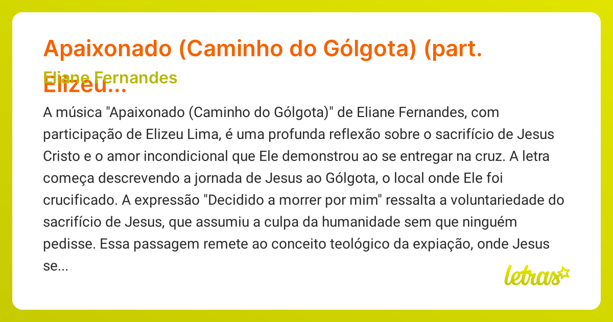 Significado da música Apaixonado (Caminho do Gólgota) (part. Elizeu ...