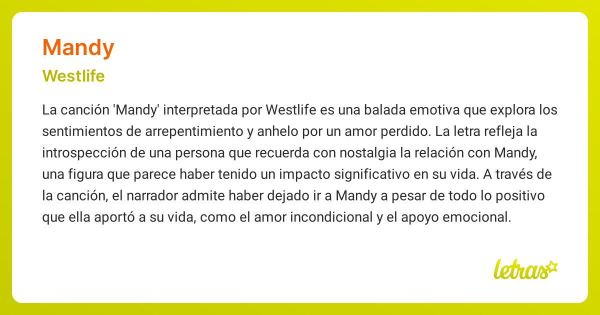 Significado de la canción MANDY (Westlife) - LETRAS.COM
