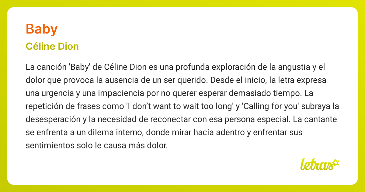 Significado de la canción BABY (Céline Dion) - LETRAS.COM