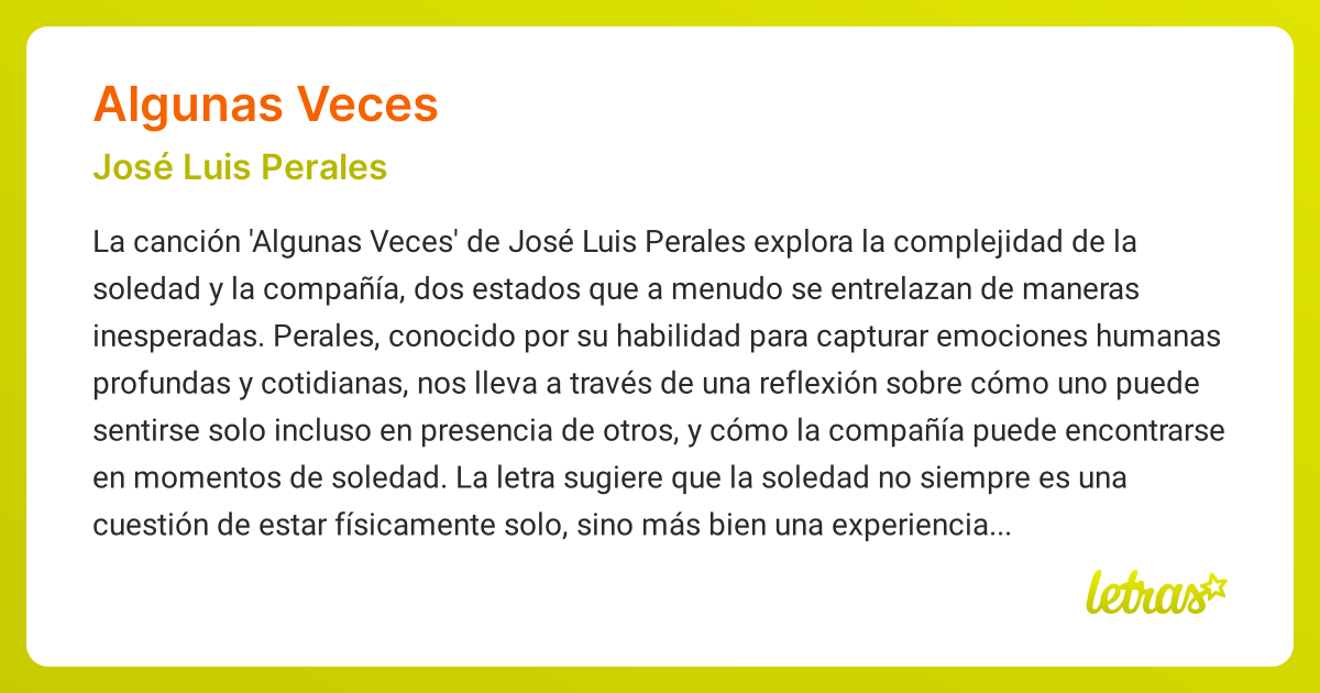 Significado de la canción ALGUNAS VECES (José Luis Perales) - LETRAS.COM