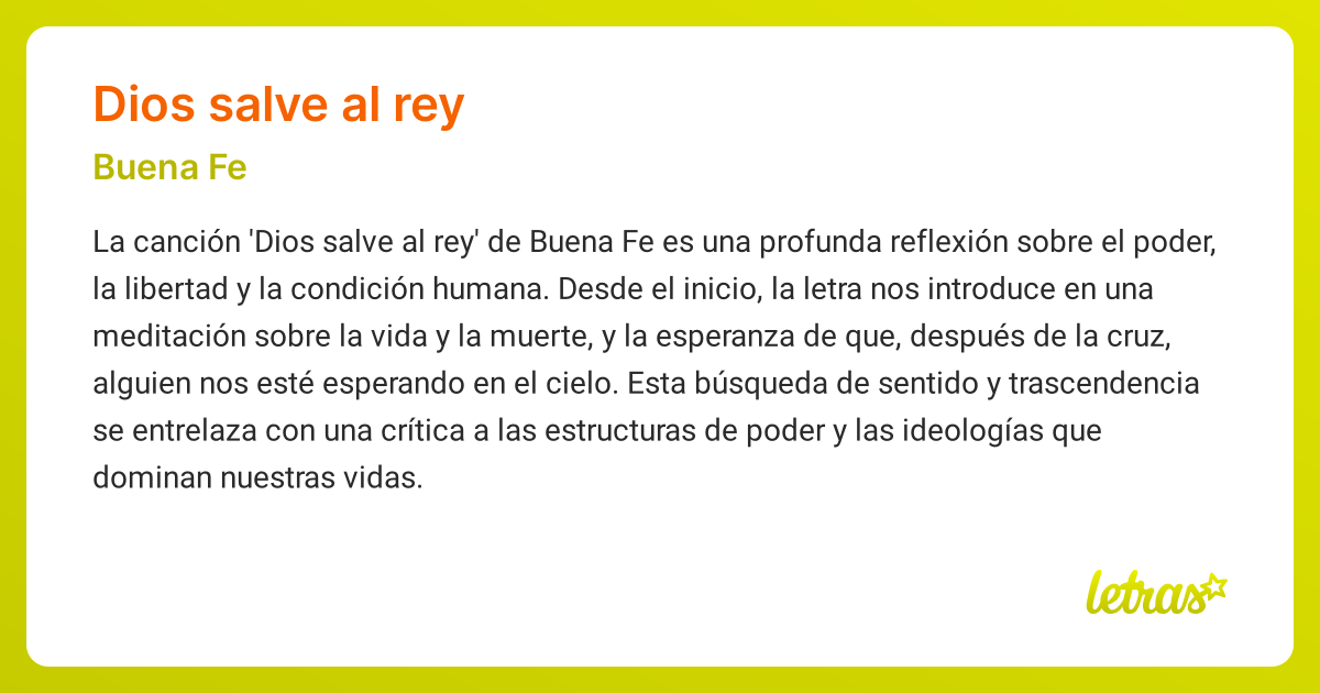 Significado de la canción DIOS SALVE AL REY (Buena Fe) - LETRAS.COM