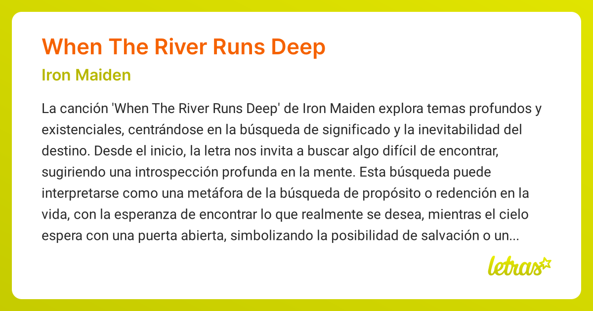 Significado de la canción WHEN THE RIVER RUNS DEEP (Iron Maiden) - LETRAS.COM