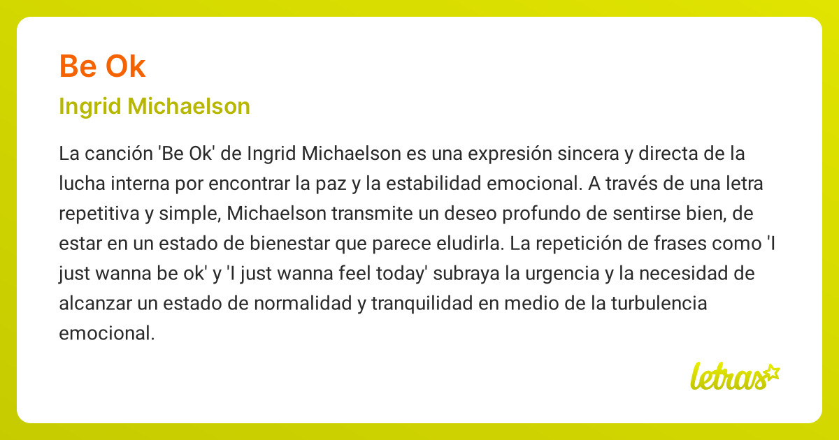 Significado de la canción BE OK (Ingrid Michaelson) - LETRAS.COM