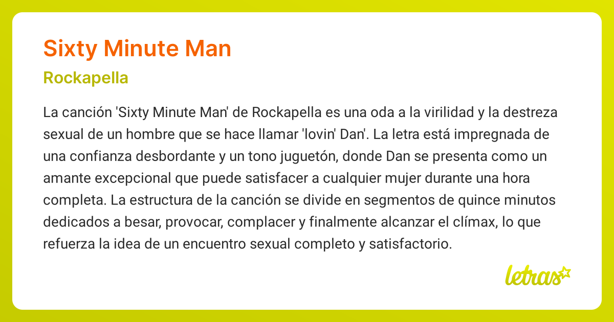 Significado de la canción SIXTY MINUTE MAN (Rockapella) - LETRAS.COM