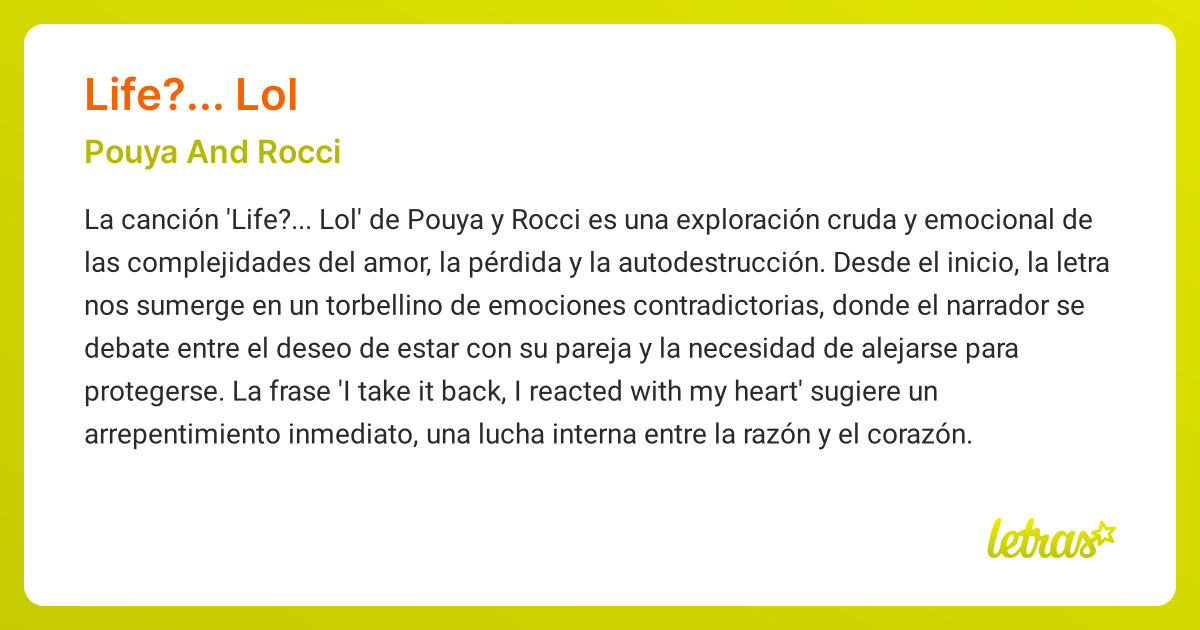 Significado de la canción LIFE?... LOL (Pouya And Rocci) - LETRAS.COM