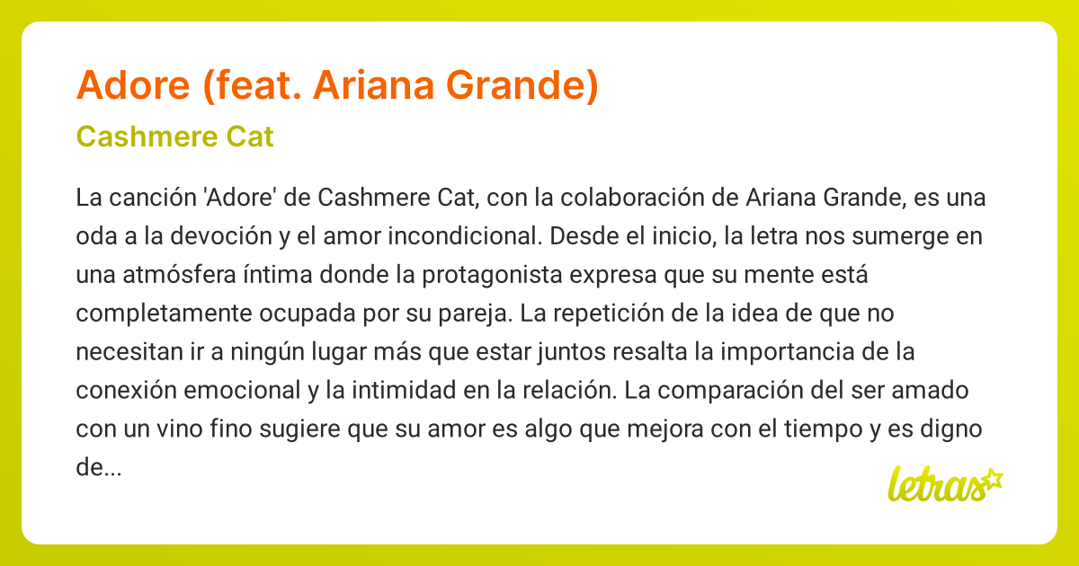 Significado de la canción ADORE (FEAT. ARIANA GRANDE) (Cashmere Cat ...