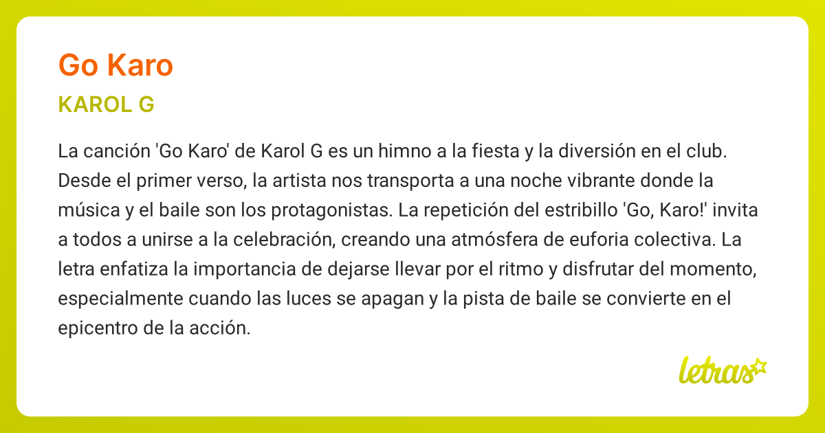 Significado de la canción GO KARO (KAROL G) - LETRAS.COM