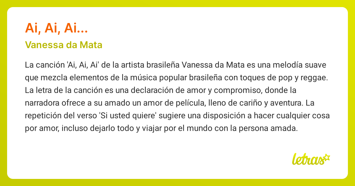 Significado de la canción AI, AI, AI (Vanessa da Mata) - LETRAS.COM