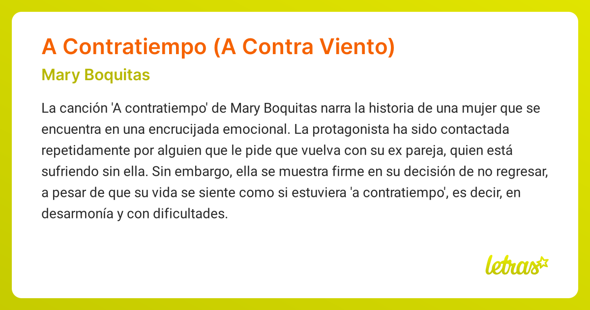 Significado de la canción A Contratiempo (A Contra Viento) (Mary ...