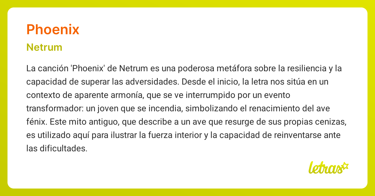 Significado de la canción PHOENIX (Netrum) - LETRAS.COM