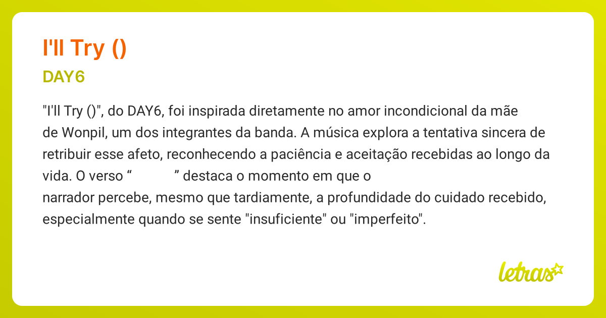 Significado da música I'LL TRY (노력해볼게요) (DAY6) - LETRAS.MUS.BR