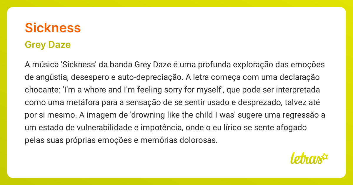 Significado da música SICKNESS (Grey Daze) - LETRAS.MUS.BR