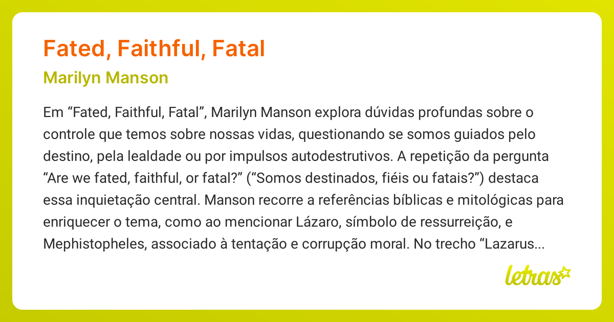 Significado da música FATED, FAITHFUL, FATAL (Marilyn Manson) - LETRAS ...