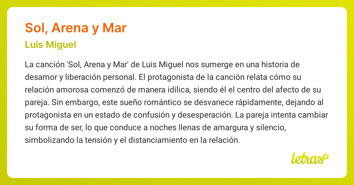 Significado de la canción SOL, ARENA Y MAR (Luis Miguel) - LETRAS.COM