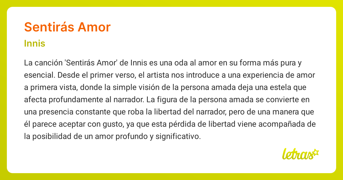 Significado de la canción SENTIRÁS AMOR (Innis) - LETRAS.COM