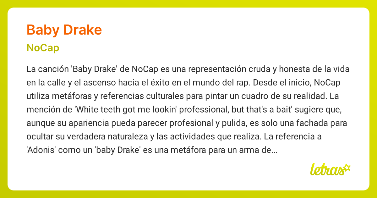 Significado de la canción BABY DRAKE (NoCap) - LETRAS.COM