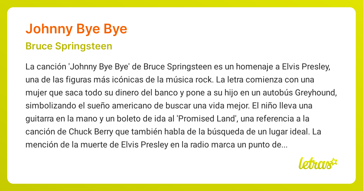 Significado de la canción JOHNNY BYE BYE (Bruce Springsteen) - LETRAS.COM