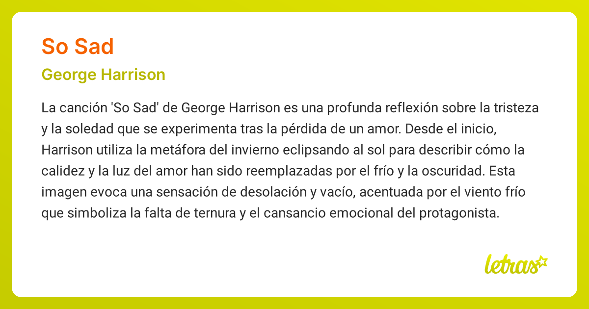 Significado de la canción SO SAD (George Harrison) - LETRAS.COM
