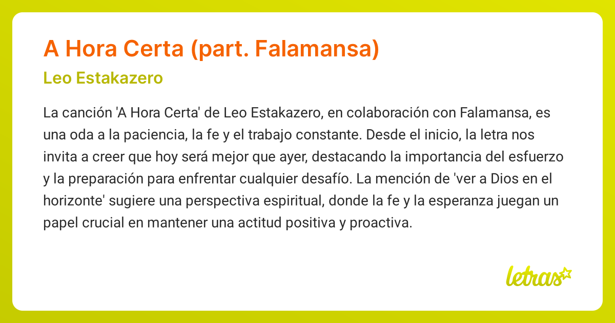 Significado de la canción A HORA CERTA (PART. FALAMANSA) (Leo ...