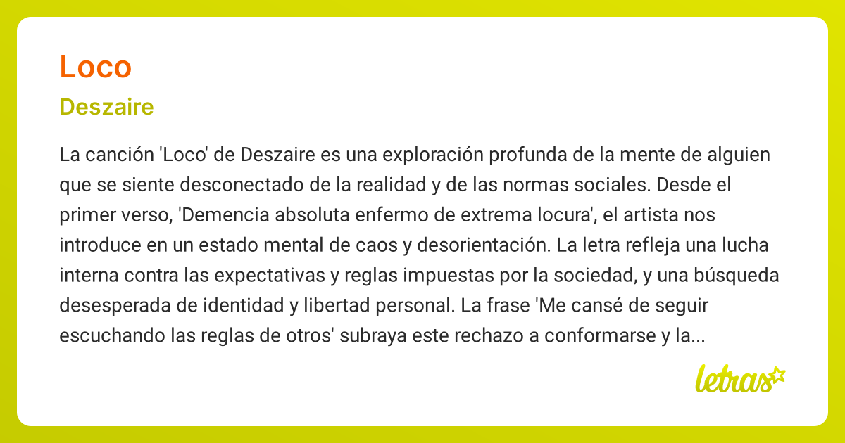 Significado de la canción LOCO (Deszaire) - LETRAS.COM
