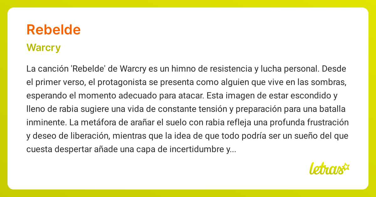Significado de la canción REBELDE (Warcry) - LETRAS.COM
