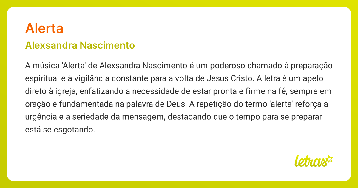 Significado da música ALERTA (Alexsandra Nascimento) - LETRAS.MUS.BR
