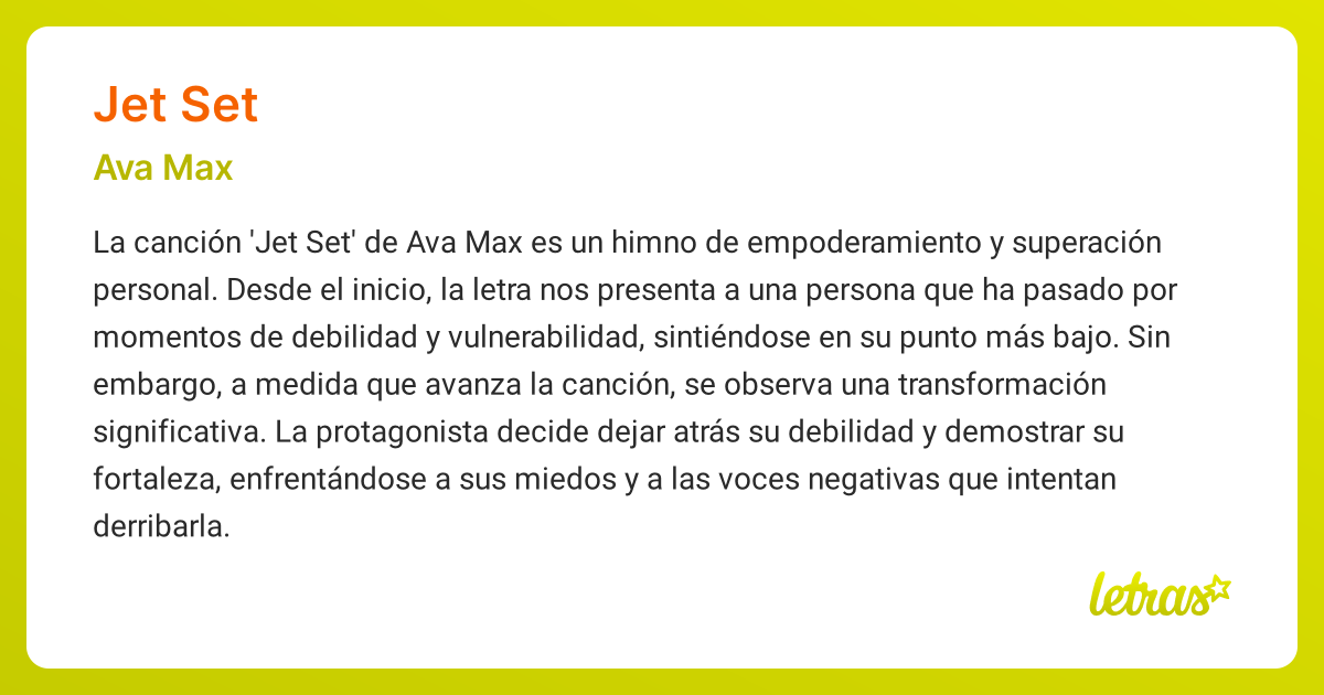 Significado de la canción JET SET (Ava Max) - LETRAS.COM