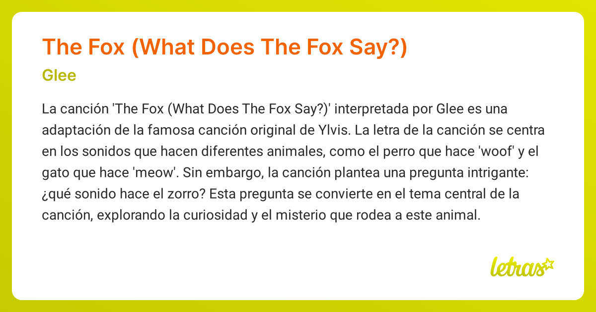 Significado de la canción The Fox (What Does The Fox Say?) (Glee ...