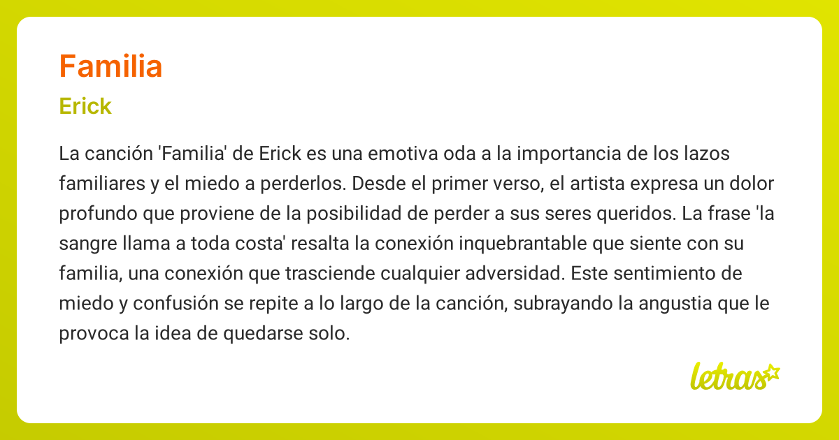 Significado de la canción FAMILIA (Erick) - LETRAS.COM