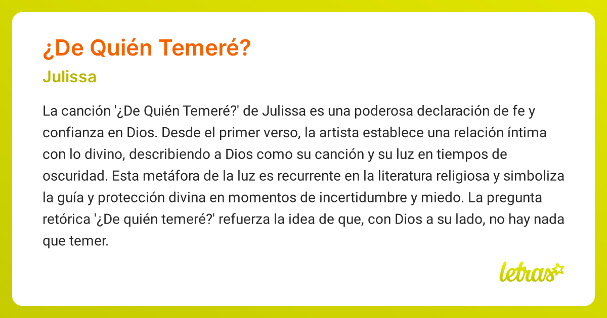 Significado de la canción ¿DE QUIÉN TEMERÉ? (Julissa) - LETRAS.COM