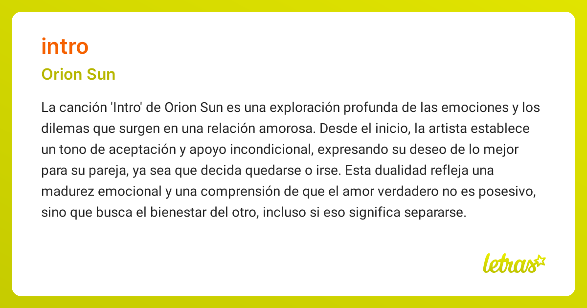 Significado de la canción INTRO (Orion Sun) - LETRAS.COM